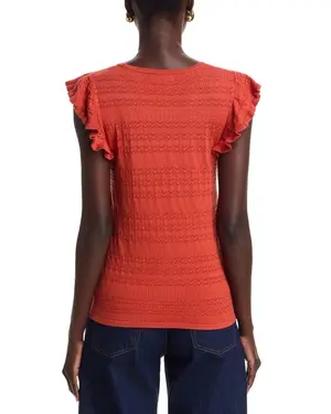 T Tahari Crewneck Flutter Sleeve Top