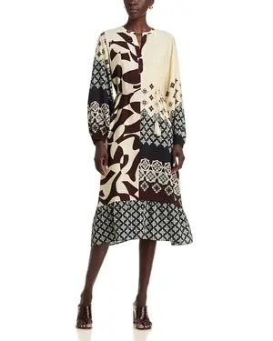 T Tahari Split Neck A Line Dress - Abstract Multi
