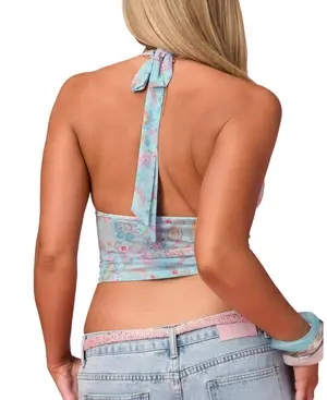 EDIKTED Barbie Fever Paisley Mesh Halter Top