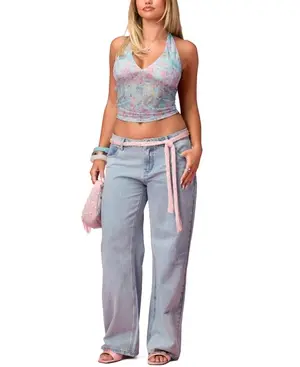 EDIKTED Barbie Fever Paisley Mesh Halter Top