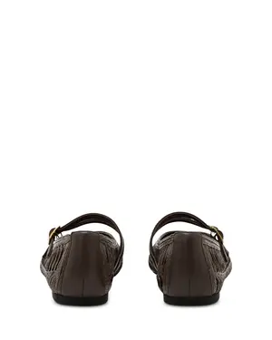 REISS Woven Leather Ballerina Flats With Double Strap Detail