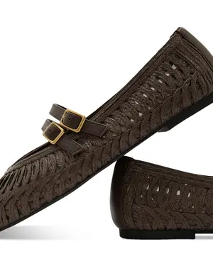 REISS Woven Leather Ballerina Flats With Double Strap Detail