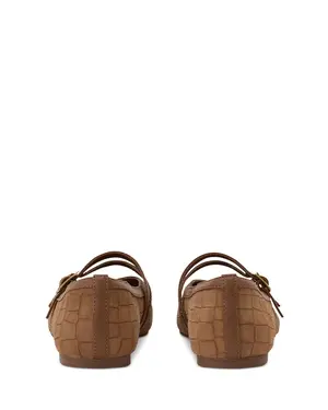 REISS Eliza Croc Embossed Suede Ballet Flats With Buckled Straps