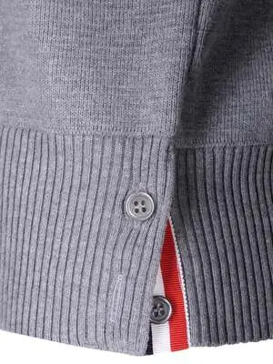 Thom Browne Milano Stitch Crew Neck Sweater With Grosgrain Stripe Detail - Gray