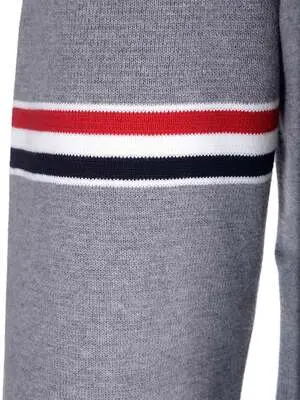 Thom Browne Milano Stitch Crew Neck Sweater With Grosgrain Stripe Detail - Gray