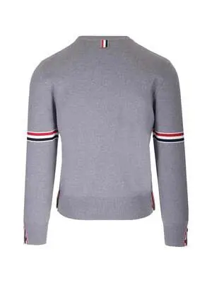 Thom Browne Milano Stitch Crew Neck Sweater With Grosgrain Stripe Detail - Gray