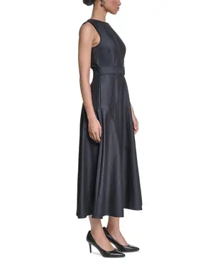 Karl Lagerfeld Paris Sleeveless Belted Denim Midi Dress