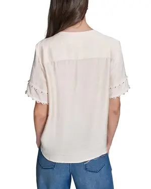 Karl Lagerfeld Paris Gold Tone Nail Head Embellished Top