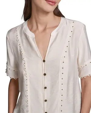Karl Lagerfeld Paris Gold Tone Nail Head Embellished Top