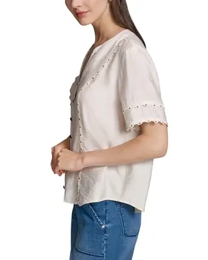 Karl Lagerfeld Paris Gold Tone Nail Head Embellished Top