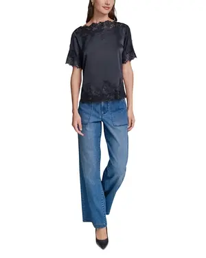 Karl Lagerfeld Paris Silky Lace Trim Top