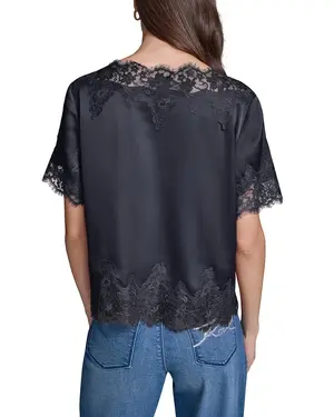 Karl Lagerfeld Paris Silky Lace Trim Top