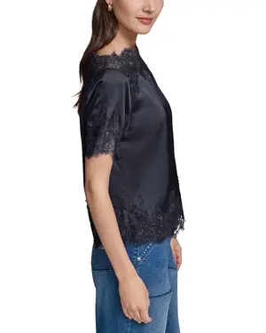 Karl Lagerfeld Paris Silky Lace Trim Top