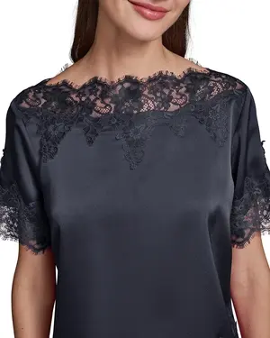 Karl Lagerfeld Paris Silky Lace Trim Top