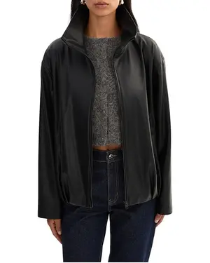 LAMARQUE Denita Faux Leather Bomber Jacket - Black