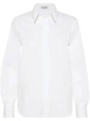 Brunello Cucinelli Cotton Shirt With Monili Trim - Multicolor