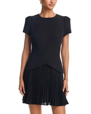 MILLY Haddy Pleated Short Sleeve Mini Dress