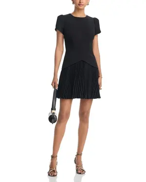 MILLY Haddy Pleated Short Sleeve Mini Dress