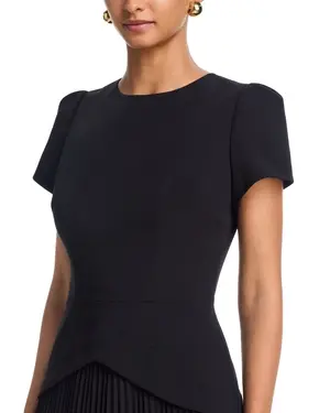 MILLY Haddy Pleated Short Sleeve Mini Dress