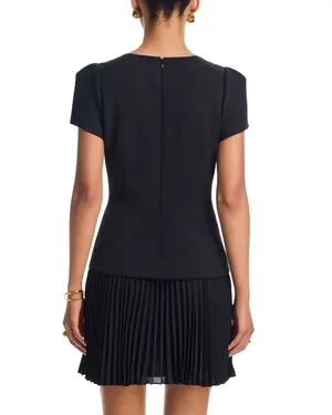 MILLY Haddy Pleated Short Sleeve Mini Dress