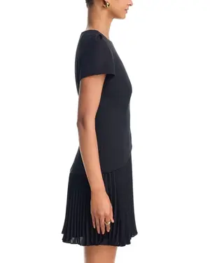 MILLY Haddy Pleated Short Sleeve Mini Dress