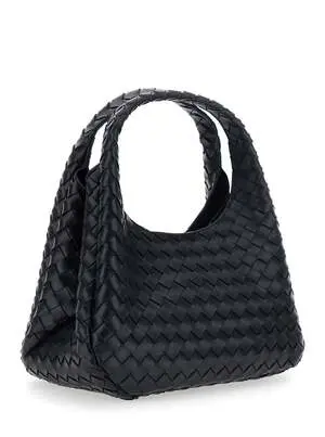 Bottega Veneta Black Leather Shoulder Bag With Intreccio Motif - Multicolor