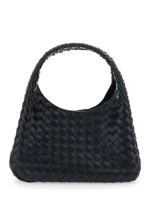 Bottega Veneta BOTTEGA VENETA Black Leather Shoulder Bag With Intreccio Motif Multicolor