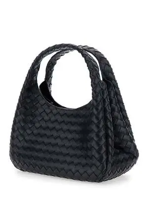 Bottega Veneta Black Leather Shoulder Bag With Intreccio Motif
