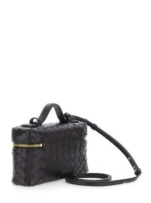 Bottega Veneta Black Suede Intreccio Crossbody Bag - Brown