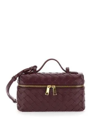 Bottega Veneta Bang Bang' Bordeaux Crossbody Bag With Adjustable And Removable Strap And Intreccio Motif In Suede For - Multicolor