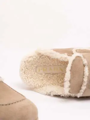 Prada Suede And Shearling Mules
