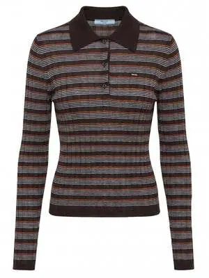 Prada Striped Ribbed Knit Polo Sweater - Multicolor