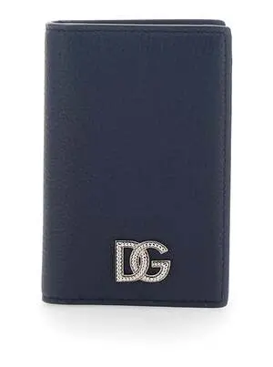 Dolce & Gabbana Blue Cardholder With Logo Plate On The Front In Grained Leather For - Multicolor
