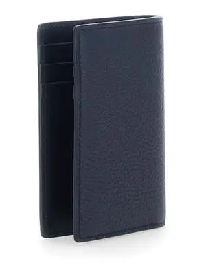 Dolce & Gabbana Blue Cardholder With Logo Plate On The Front In Grained Leather For