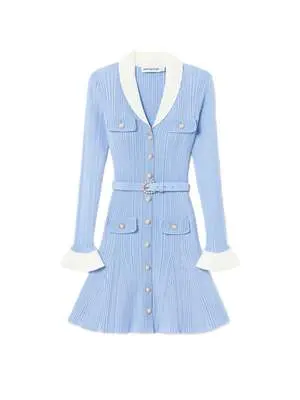 SELF-PORTRAIT Self-Portrait Ribbed Knit Mini Dress With Belt Multicolor