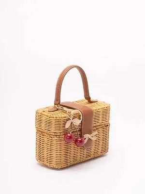 SELF-PORTRAIT Rattan Cherry Charm Mini Basket Bag