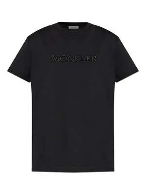 Moncler Crewneck Short-sleeve Embroidered Logo T-shirt - Nero