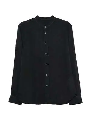 120% Lino Slim-fit 100% Linen Mandarin Collar Shirt - Blu
