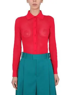 Bottega Veneta Technical Cotton Mesh Cardigan - Red
