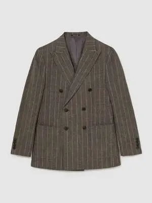ATELIER Linen-cotton Pinstripe Double-breasted Classic-fit Blazer