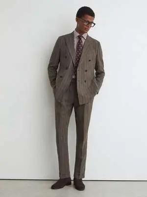 ATELIER Linen-cotton Pinstripe Double-breasted Classic-fit Blazer