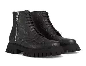 Gucci Embossed Gg Leather Lace-up Boots