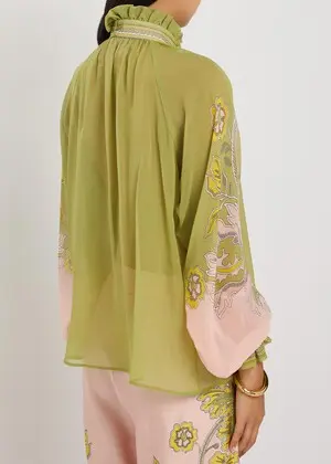 La DoubleJ Cerere Printed Silk Blouse With Detachable Scarf - Green