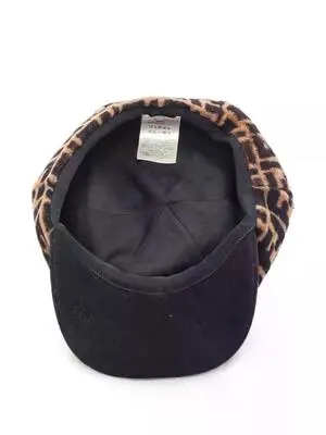 Fendi Zucca Casquette Hat Fur Wool Brown Dark Brown Black