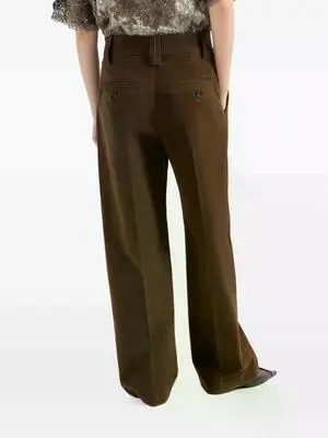 Brunello Cucinelli Stretch-cotton Moleskin Wide-leg Trousers With Monili Detail - Brown
