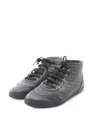 Gucci Leather Embossed Guccissima High-top Lace-up Sneakers - Black