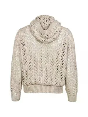 Eleventy Pointelle-knit Zip-up Hoodie - Neutrals