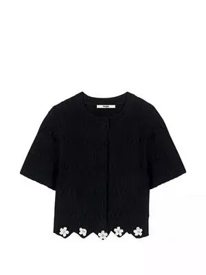 Maje Cardigan With Floral Jewel Details - Black