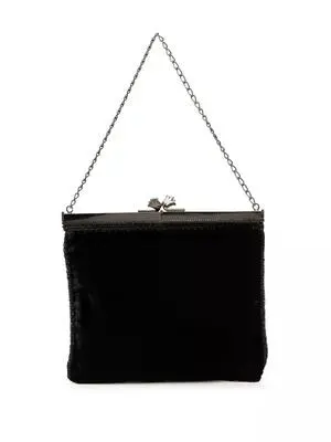 Prada 1990-2000 Velluto Ricamo Tulip Kisslock Frame Bag Handbag - Black