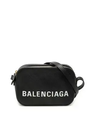 Balenciaga 2019 Grained Calfskin Logo Ville Camera Bag Xs Crossbody Bag - Black